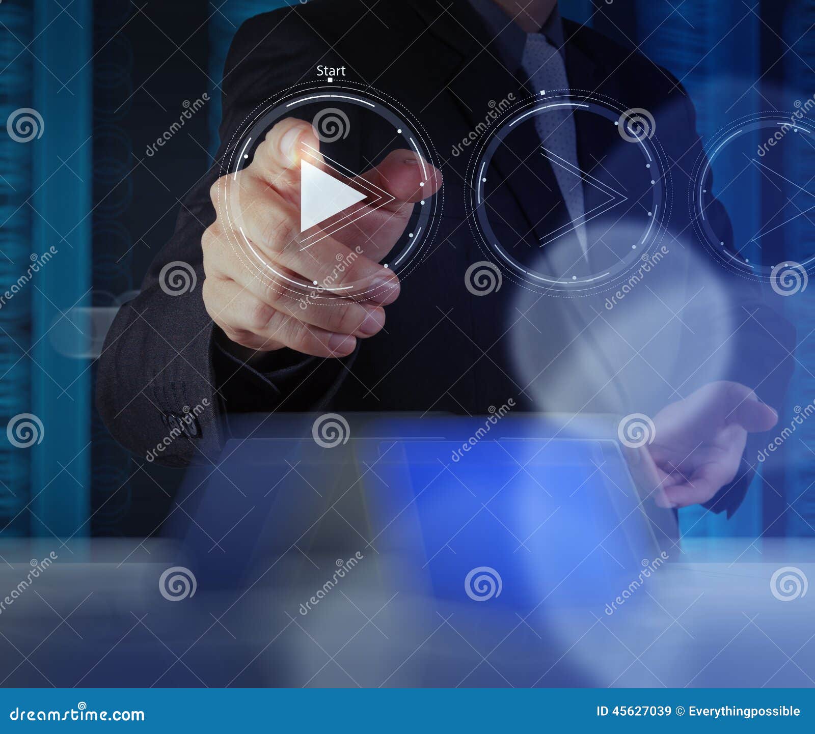 Hand Press Play Button Sign To Start Stock Image - Image of lead ...