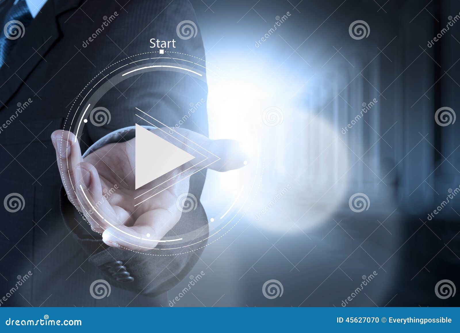 Hand Press Play Button Sign To Start Stock Photo - Image of male, lead ...