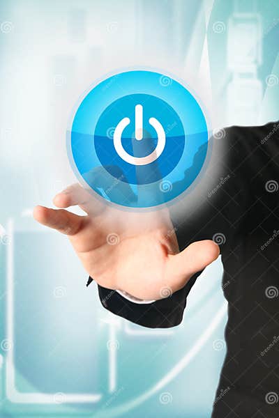 Hand press power button stock photo. Image of glass, idea - 21533996