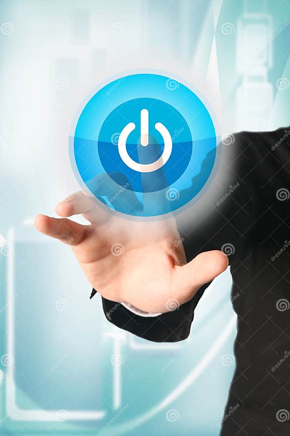 Hand press power button stock photo. Image of glass, idea - 21533996