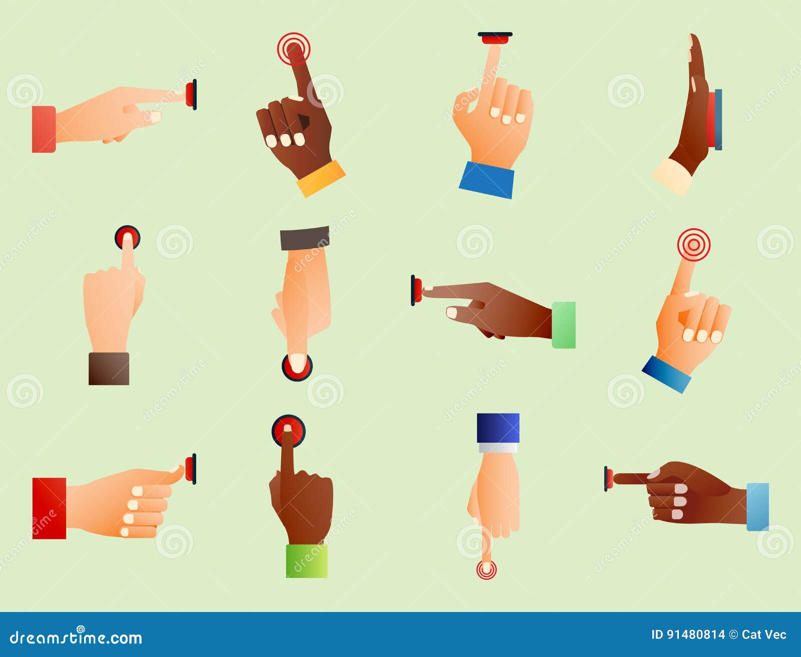 Hand Press Red Button Finger Press Control Push Pointer Gesture Human ...