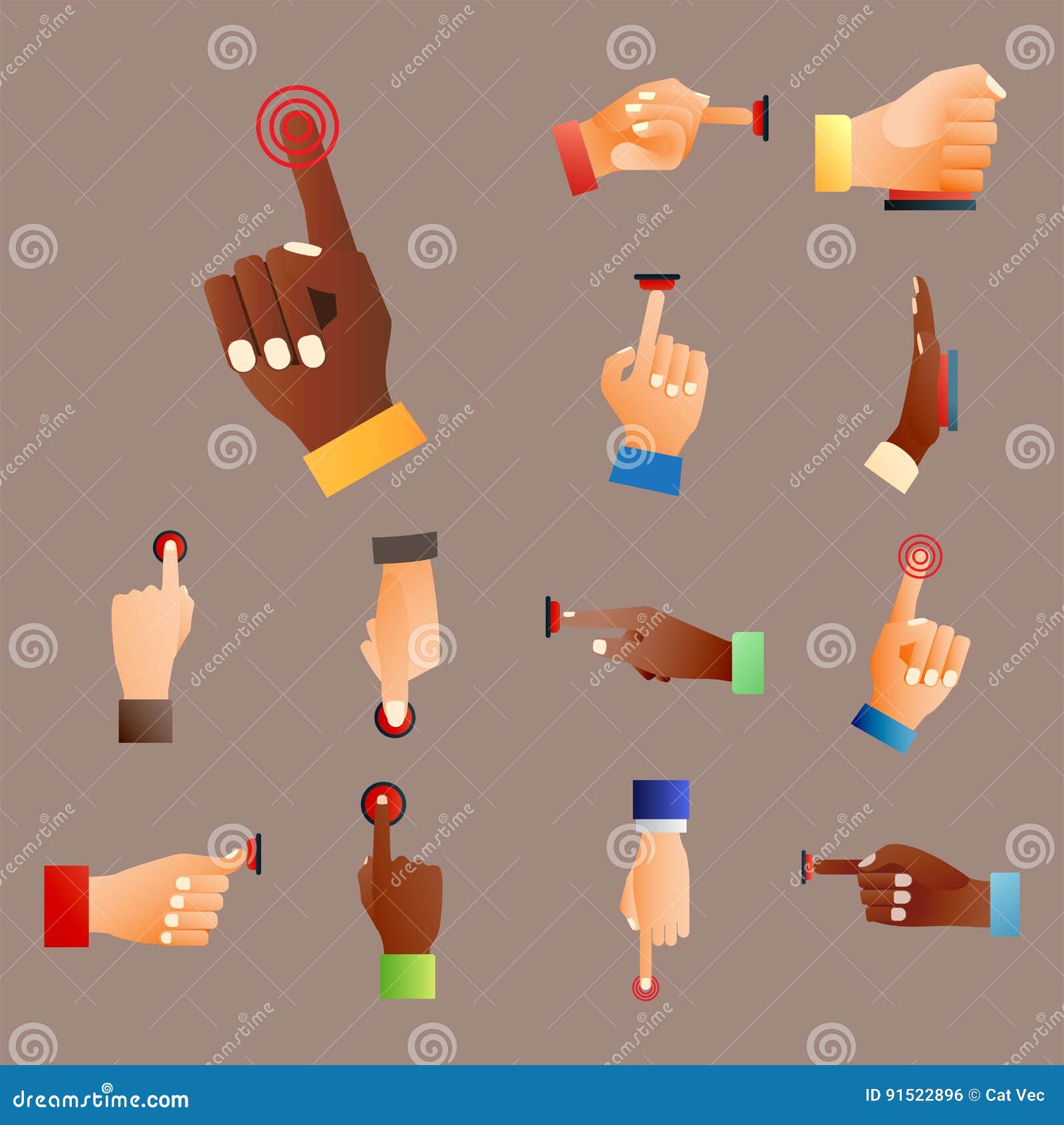 Hand Press Red Button Finger Press Control Push Pointer Gesture Human ...