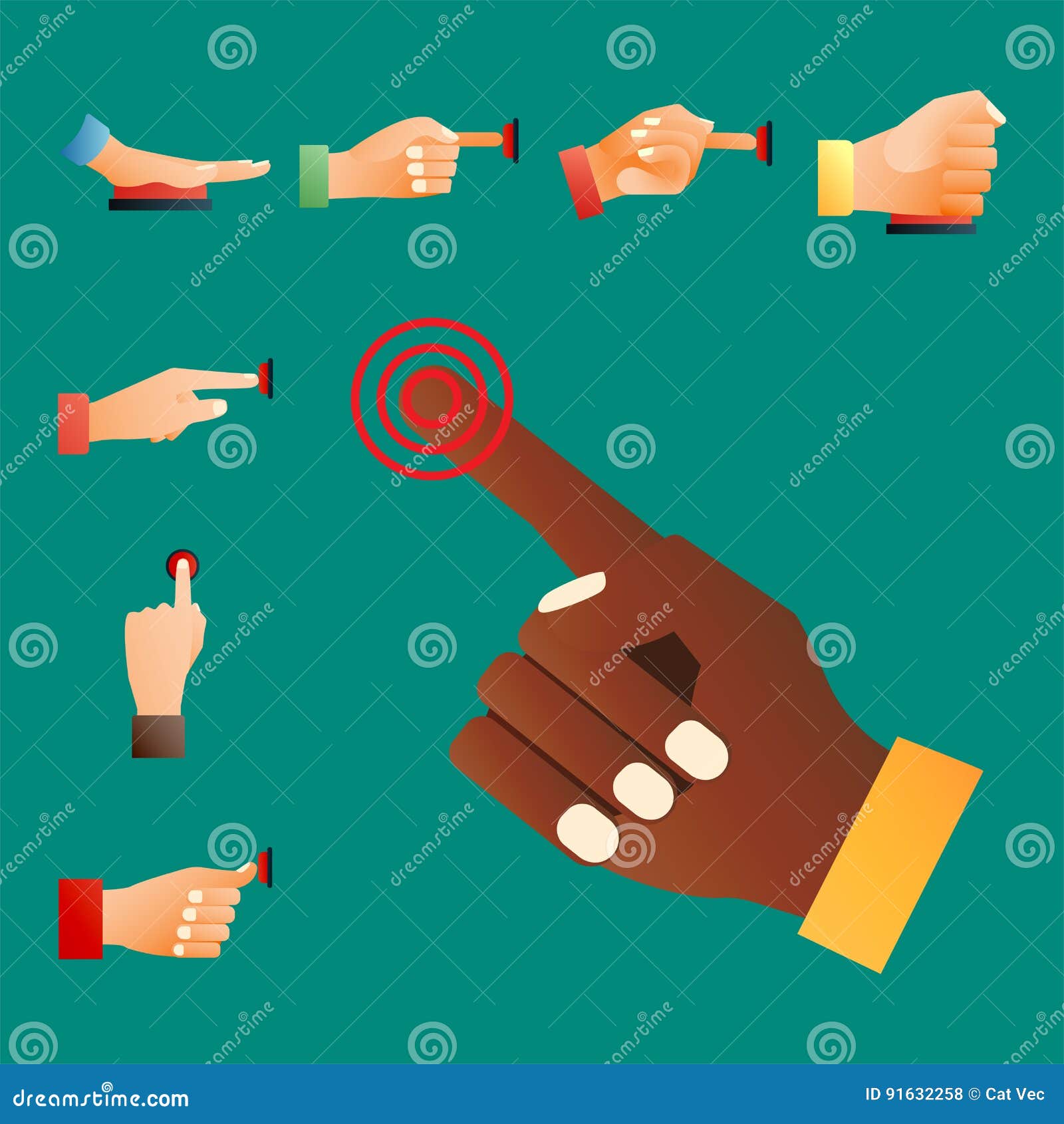 Hand Press Red Button Finger Press Control Push Pointer Gesture Human ...