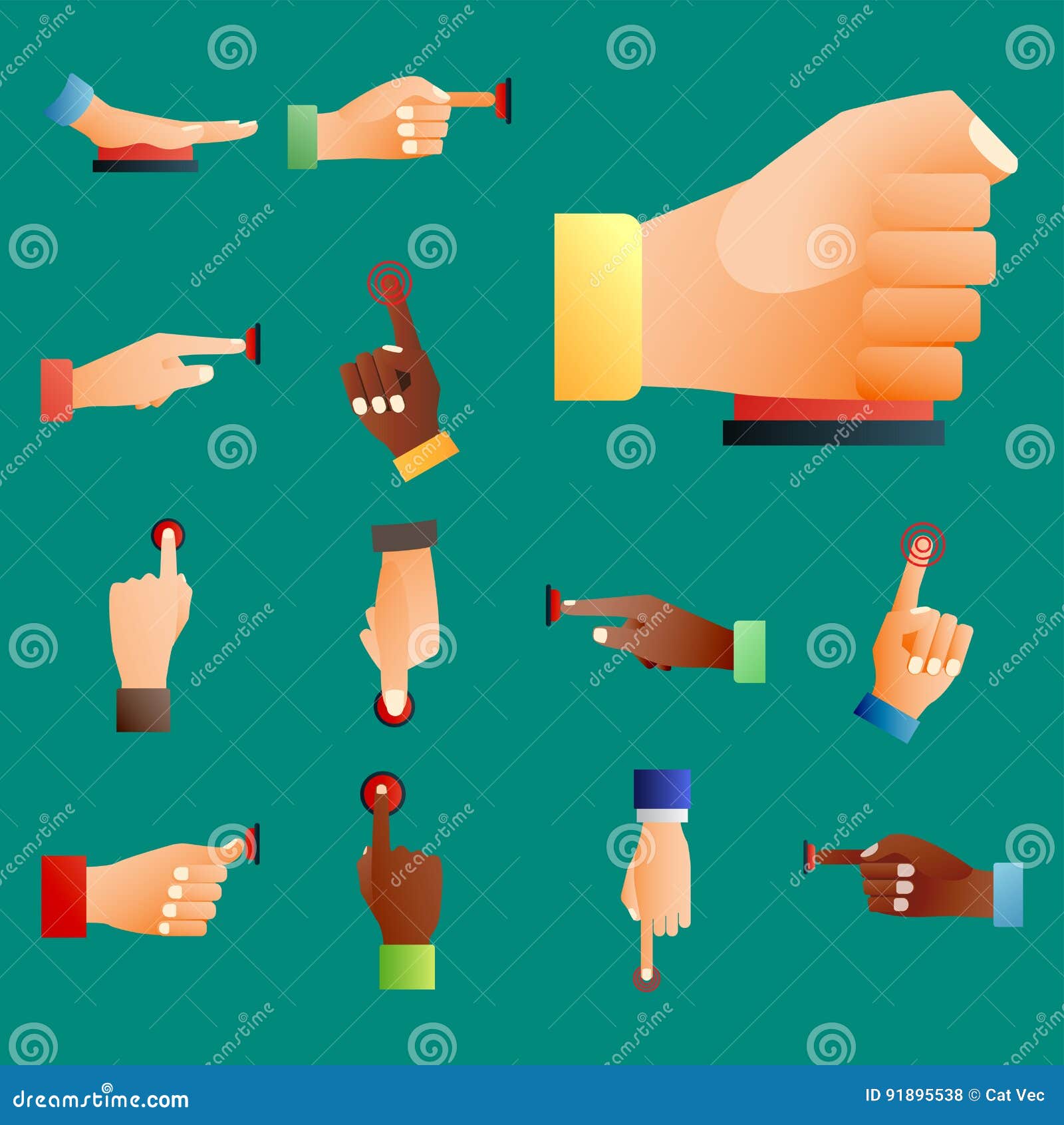 Hand Press Red Button Finger Press Control Push Pointer Gesture Human ...