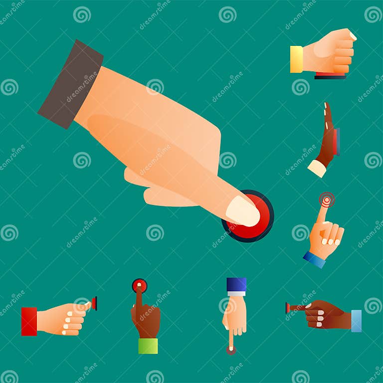 Hand Press Red Button Finger Press Control Push Pointer Gesture Human ...