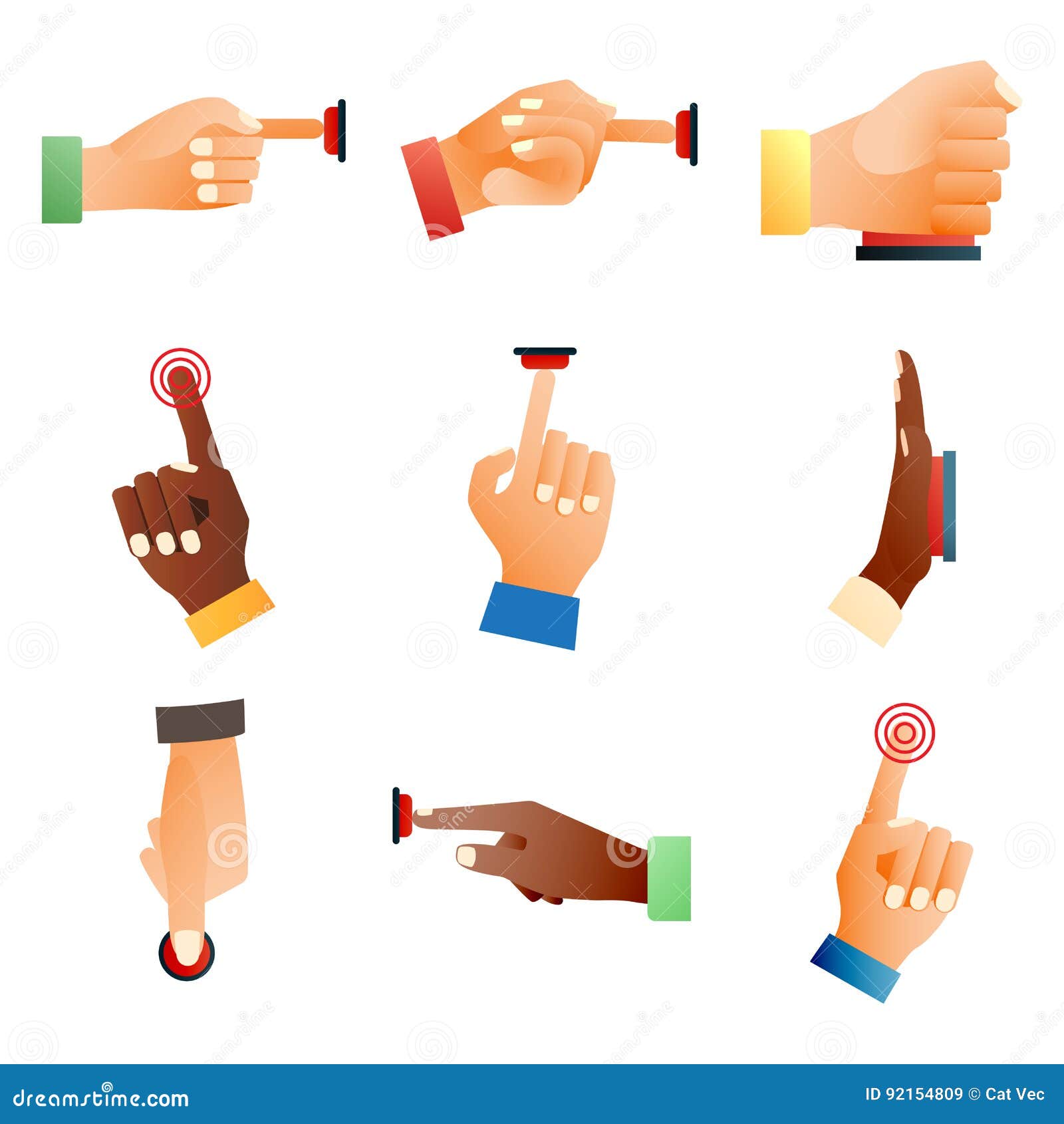 Hand Press Red Button Finger Press Control Push Pointer Gesture Human ...