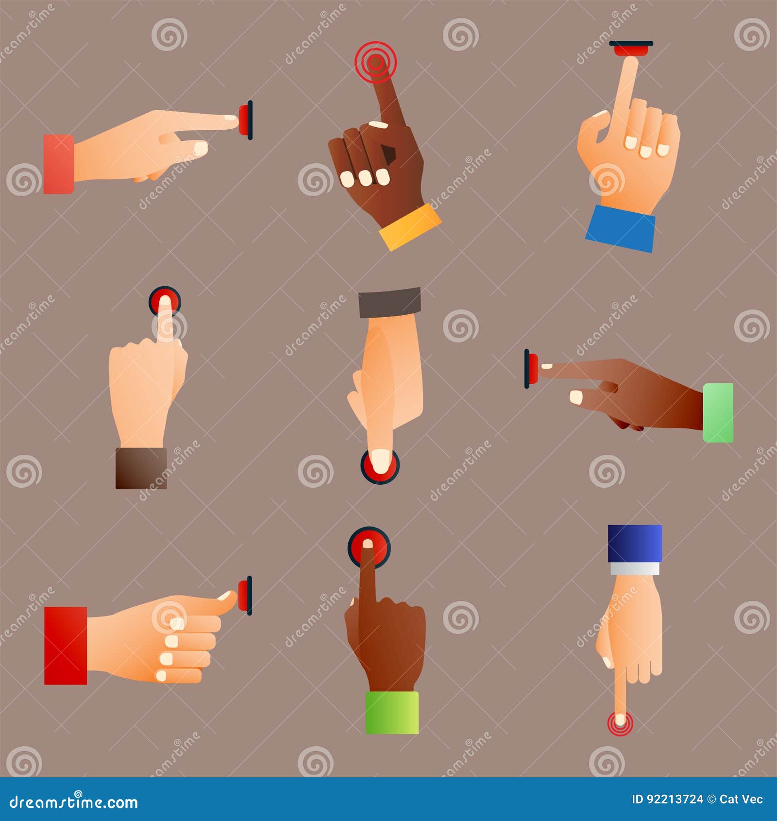 Hand Press Red Button Finger Press Control Push Pointer Gesture Human ...