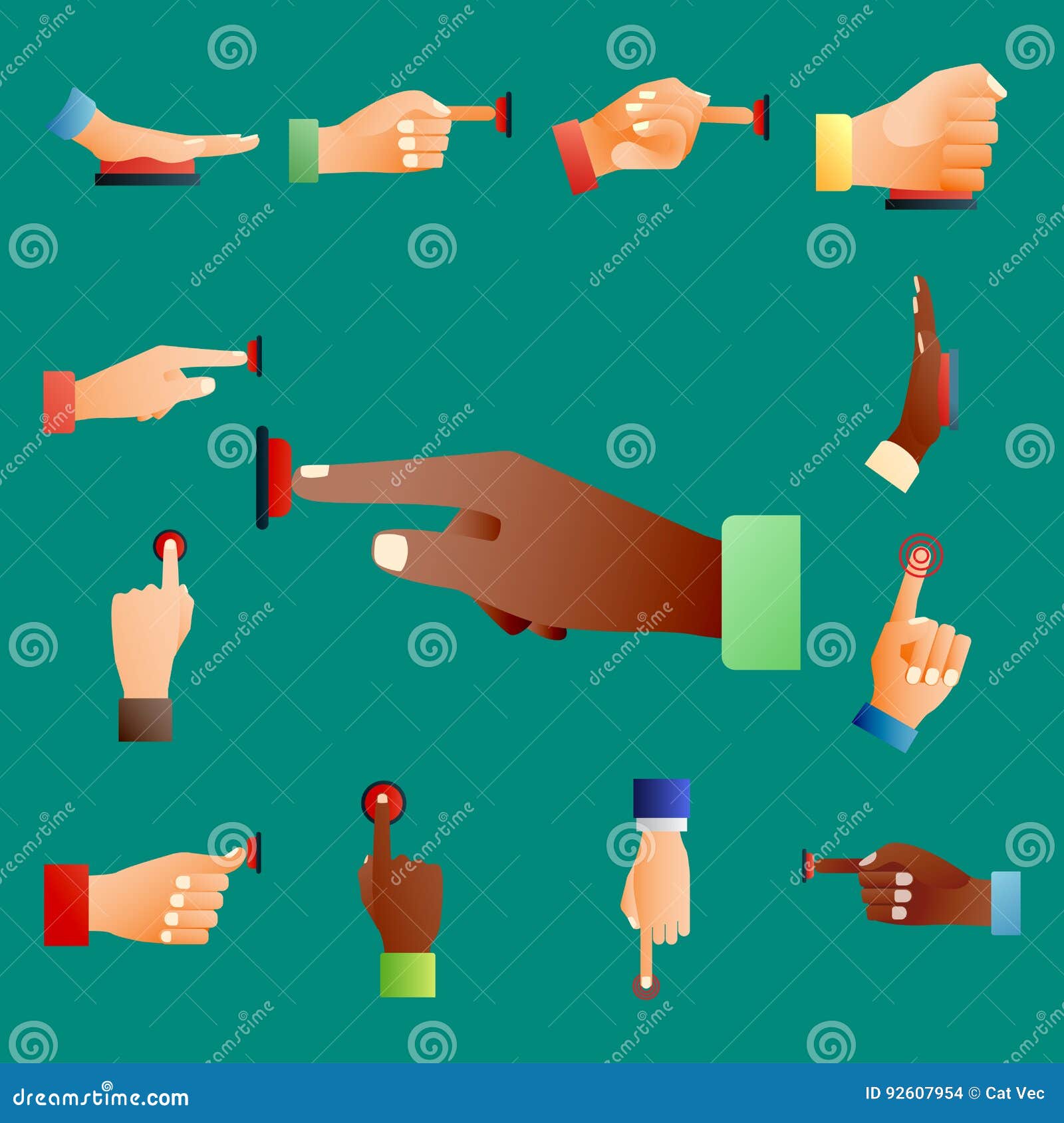 Hand Press Red Button Finger Press Control Push Pointer Gesture Human ...