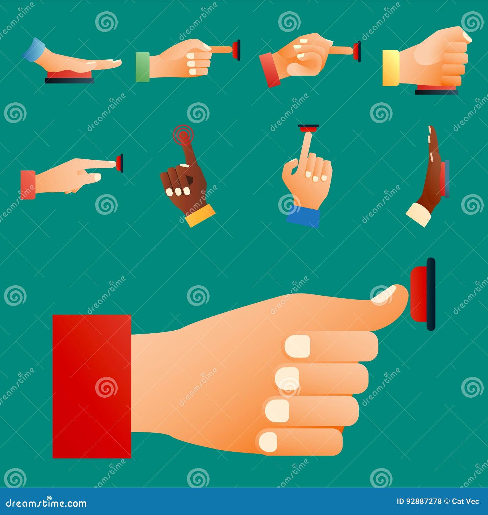 Hand Press Red Button Finger Press Control Push Pointer Gesture Human ...