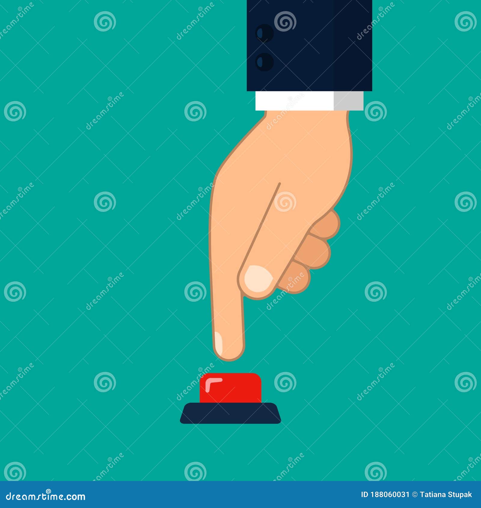 Hand Press Red Button Illustration in Flat Style. Vector Stock Vector ...