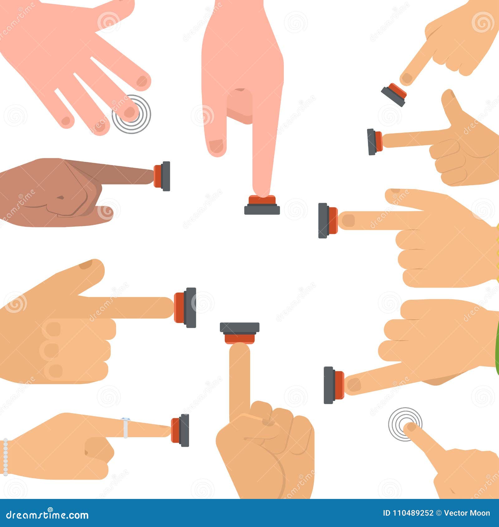 Hand Press Red Button Vector Finger Control Start Up Arm Push Pointer ...