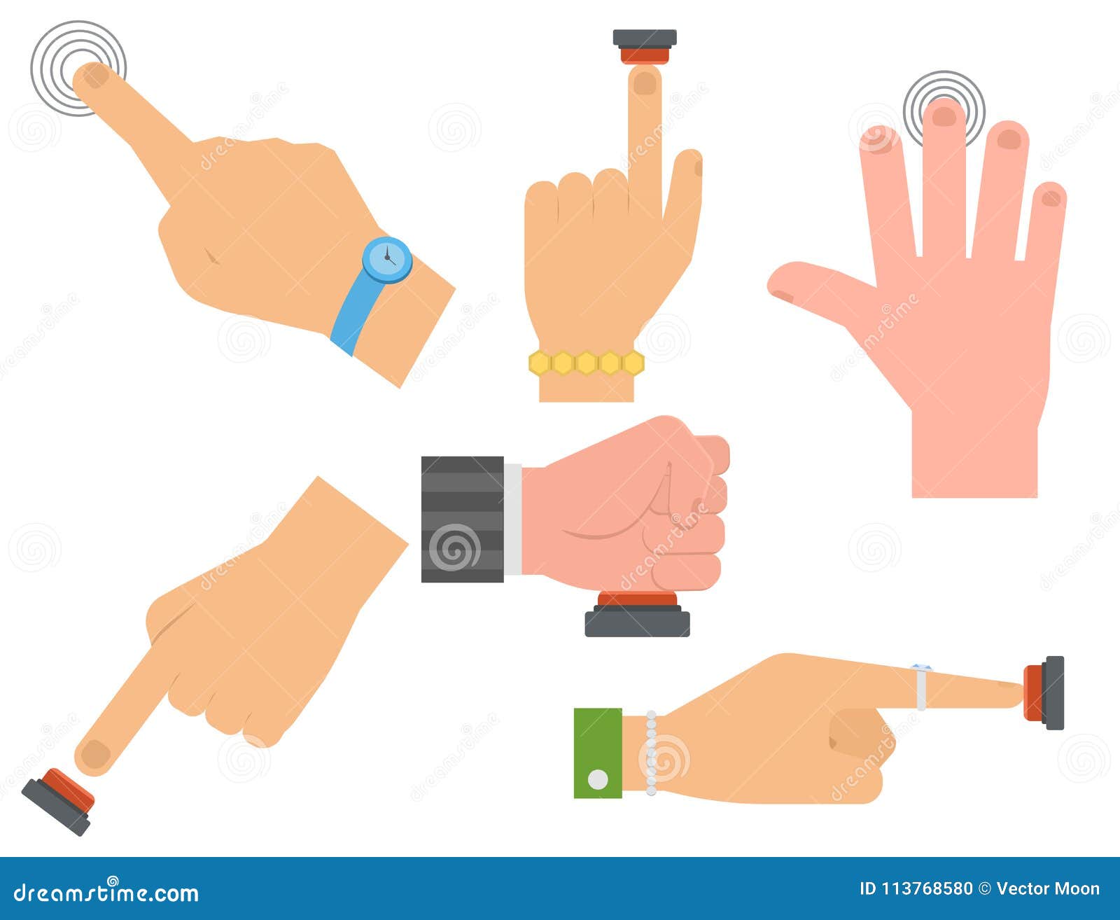 Hand Press Red Button Vector Finger Control Start Up Arm Push Pointer ...