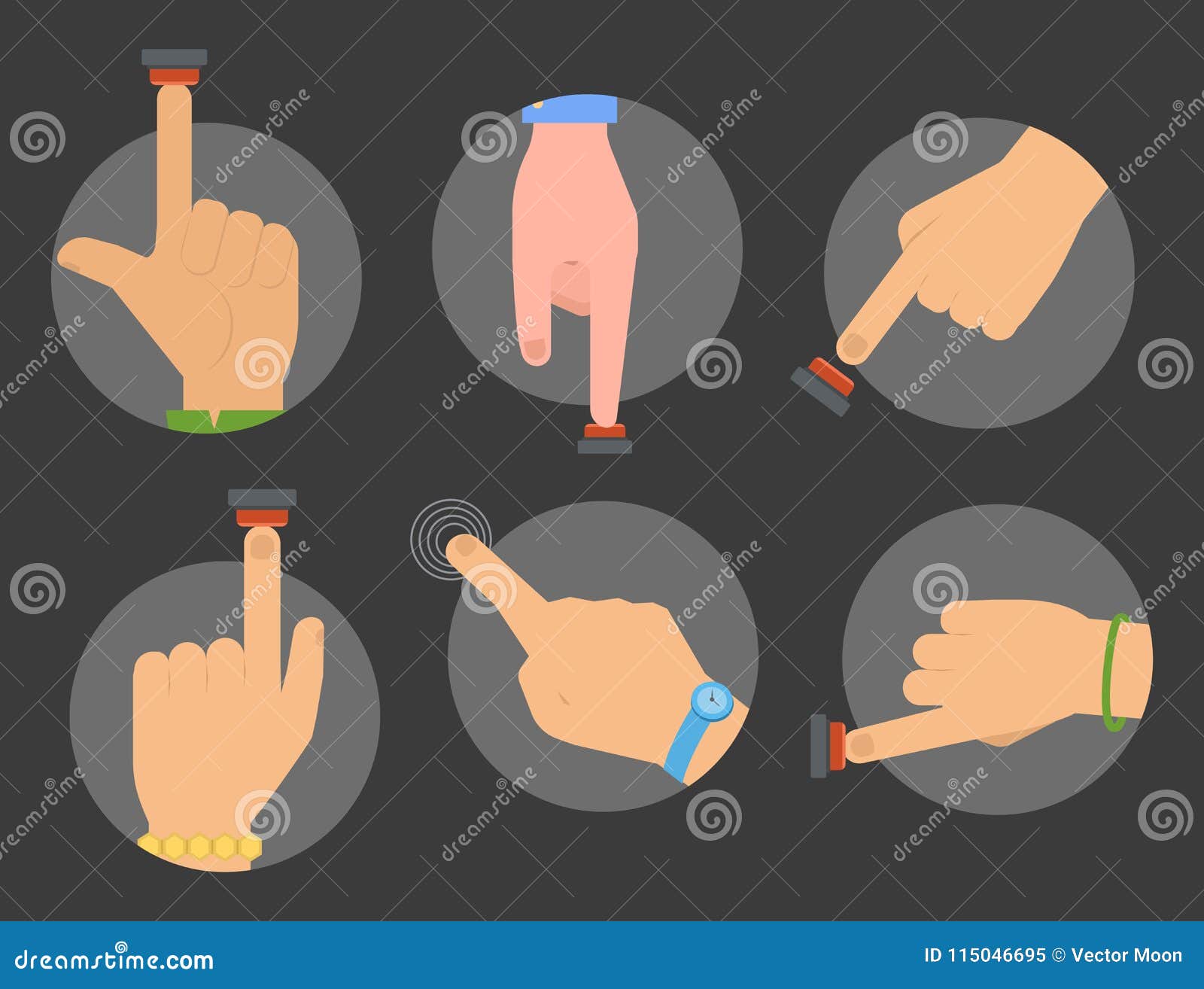 Hand Press Red Button Vector Finger Control Start Up Arm Push Pointer ...