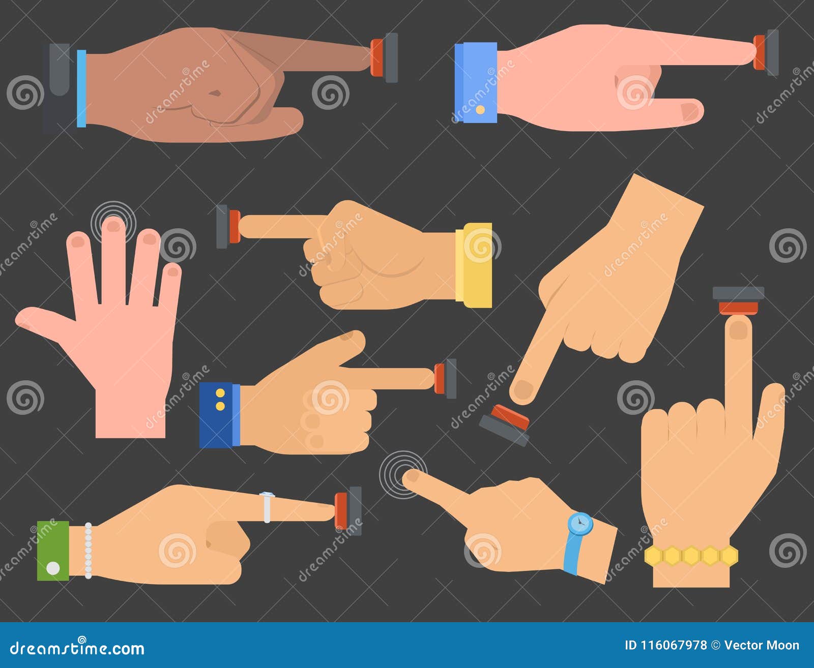 Hand Press Red Button Vector Finger Control Start Up Arm Push Pointer ...