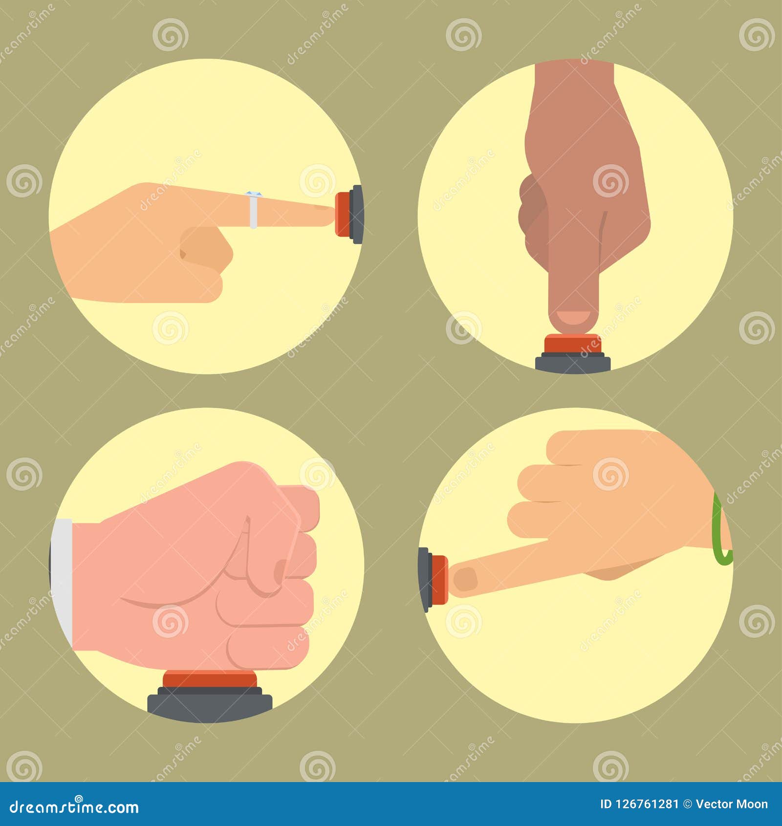 Hand Press Red Button Vector Finger Control Start Up Arm Push Pointer ...