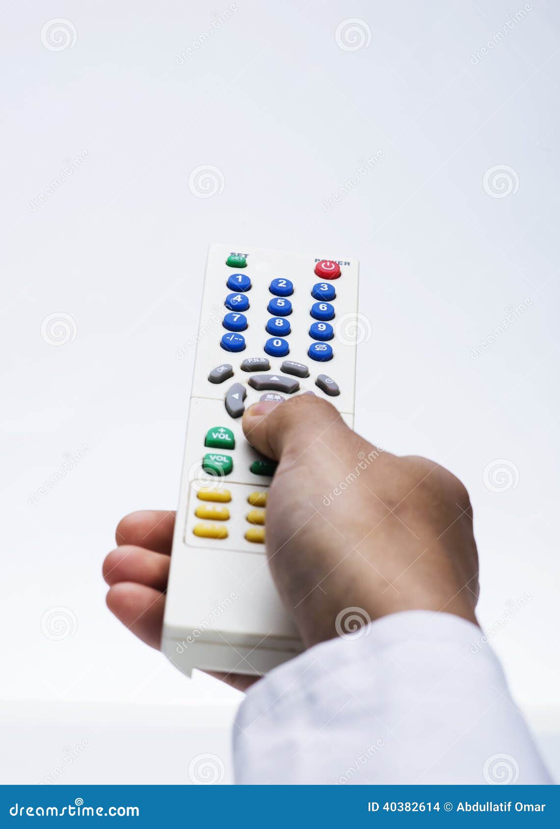 Hand Press Remote Over White Background Stock Photo - Image of video ...