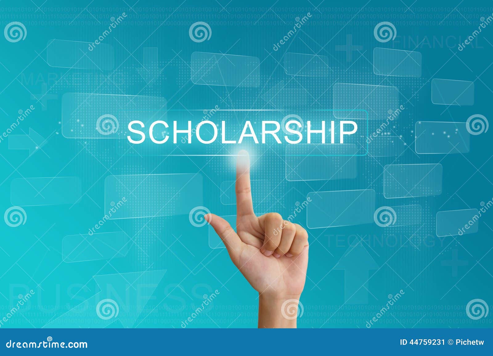 Hand Press on Scholarship Button on Touch Screen Stock Image - Image of ...