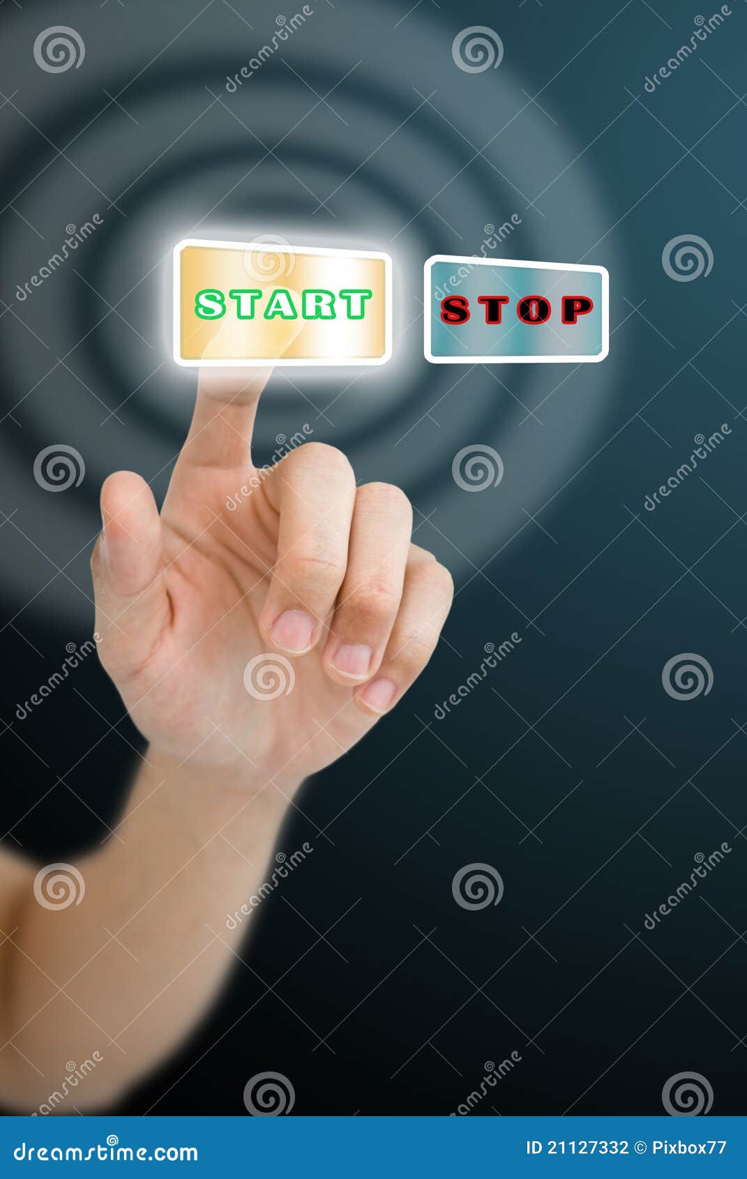 Hand Press the Start Button Stock Illustration - Illustration of save ...
