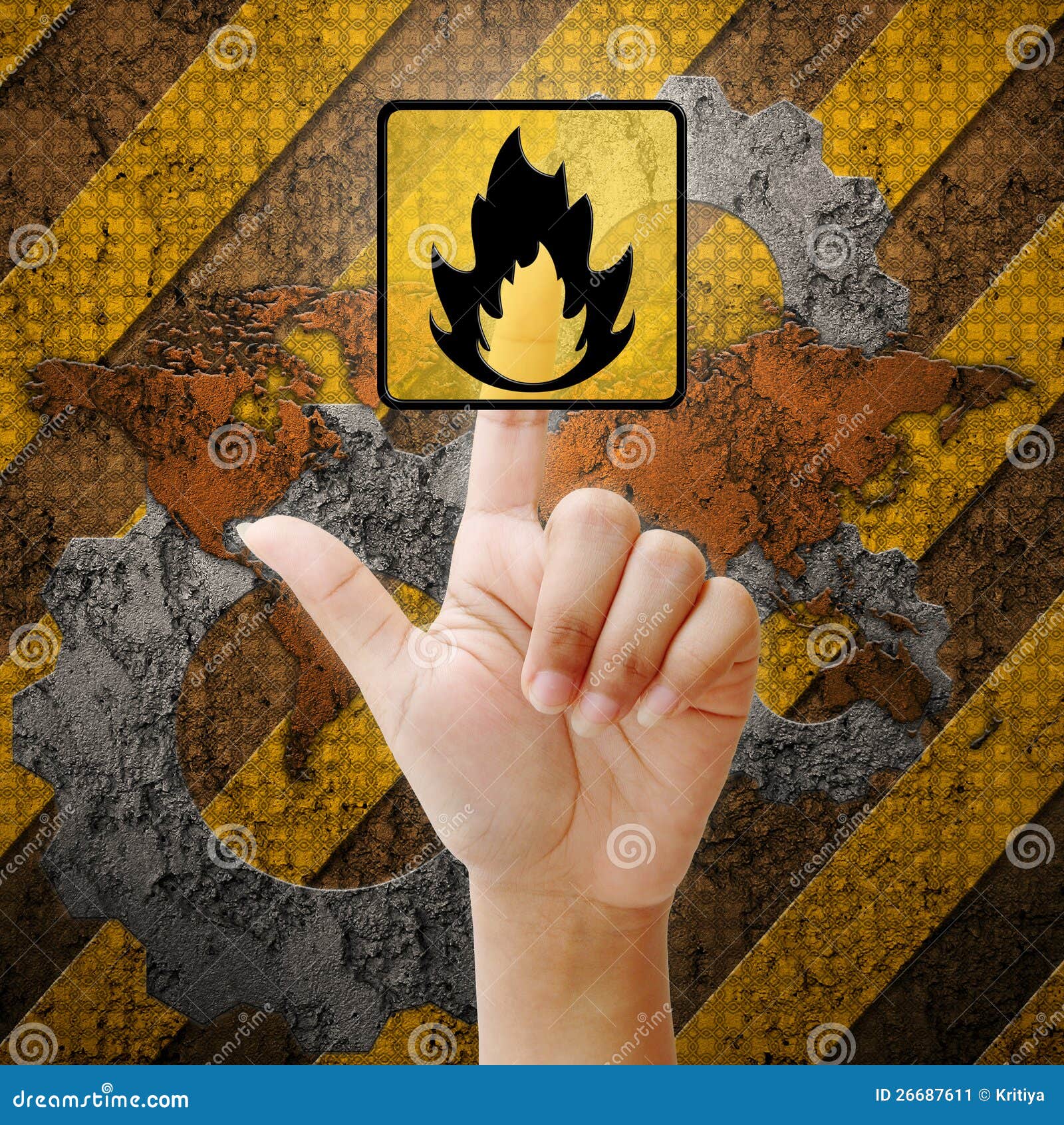 Hand Press Touch Fire Symbol Stock Image - Image of mechanism, messy ...
