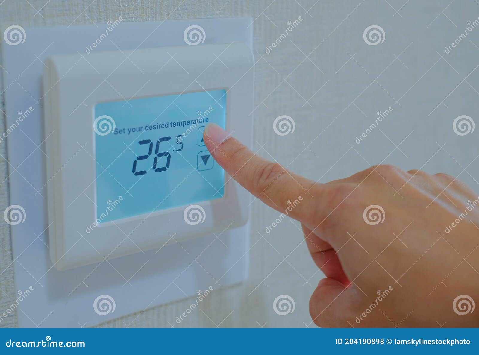 Hand Press the Touch Screen Panel of Air Conditioner To Increase the ...