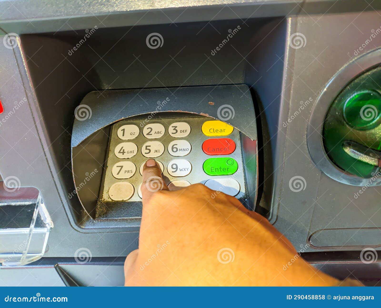 A Hand Presses the ATM Keypad Stock Photo - Image of enter, computer ...
