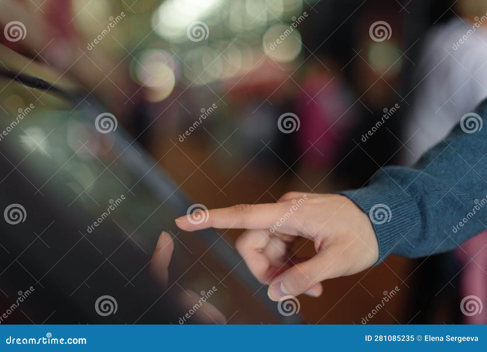 Hand Presses on a Button on the Terminal Screen, Electronic ...