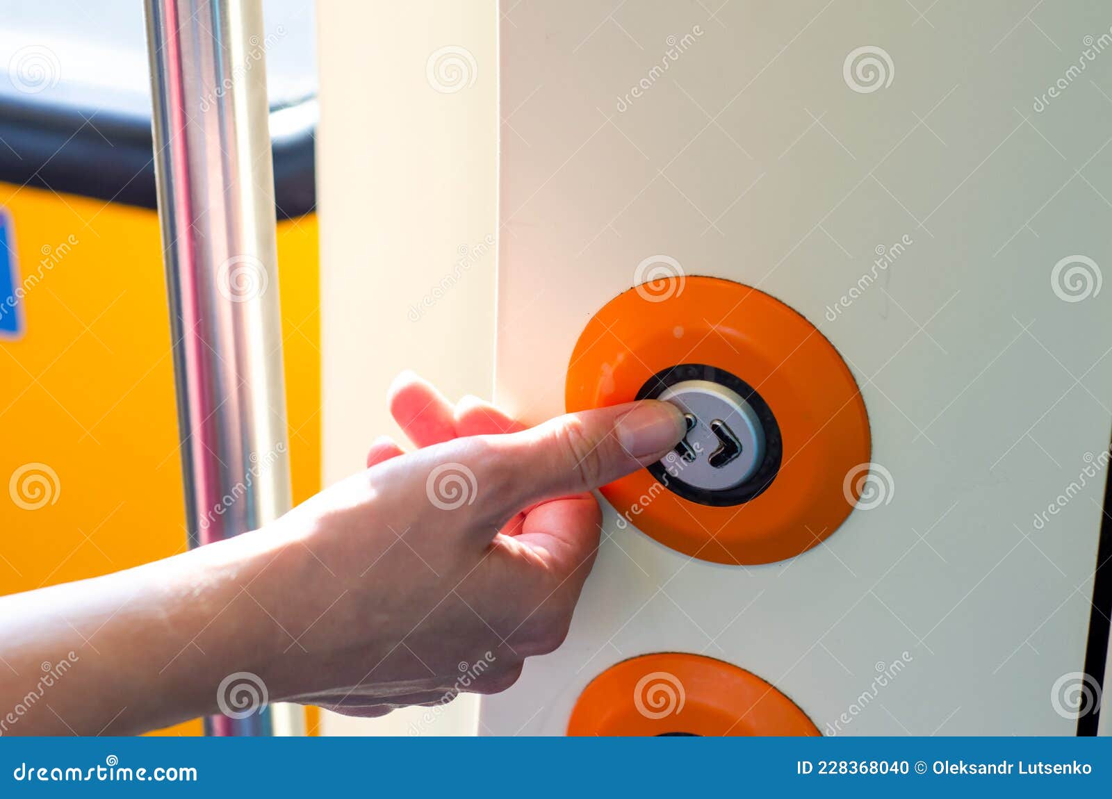 Hand Presses the Button To Open the Doors in the Train Stock Photo ...