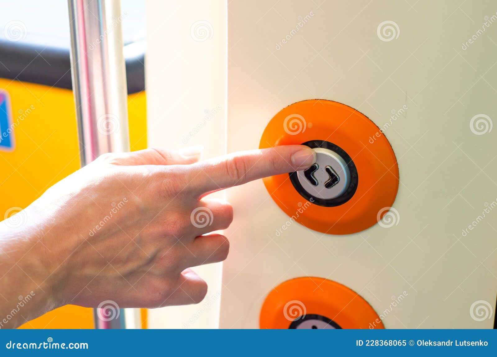 Hand Presses the Button To Open the Doors in the Train Stock Image ...