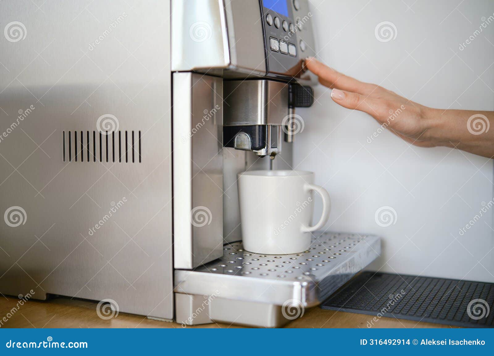 Hand Presses Coffee Button in Coffee Machine Stock Photo - Image of ...