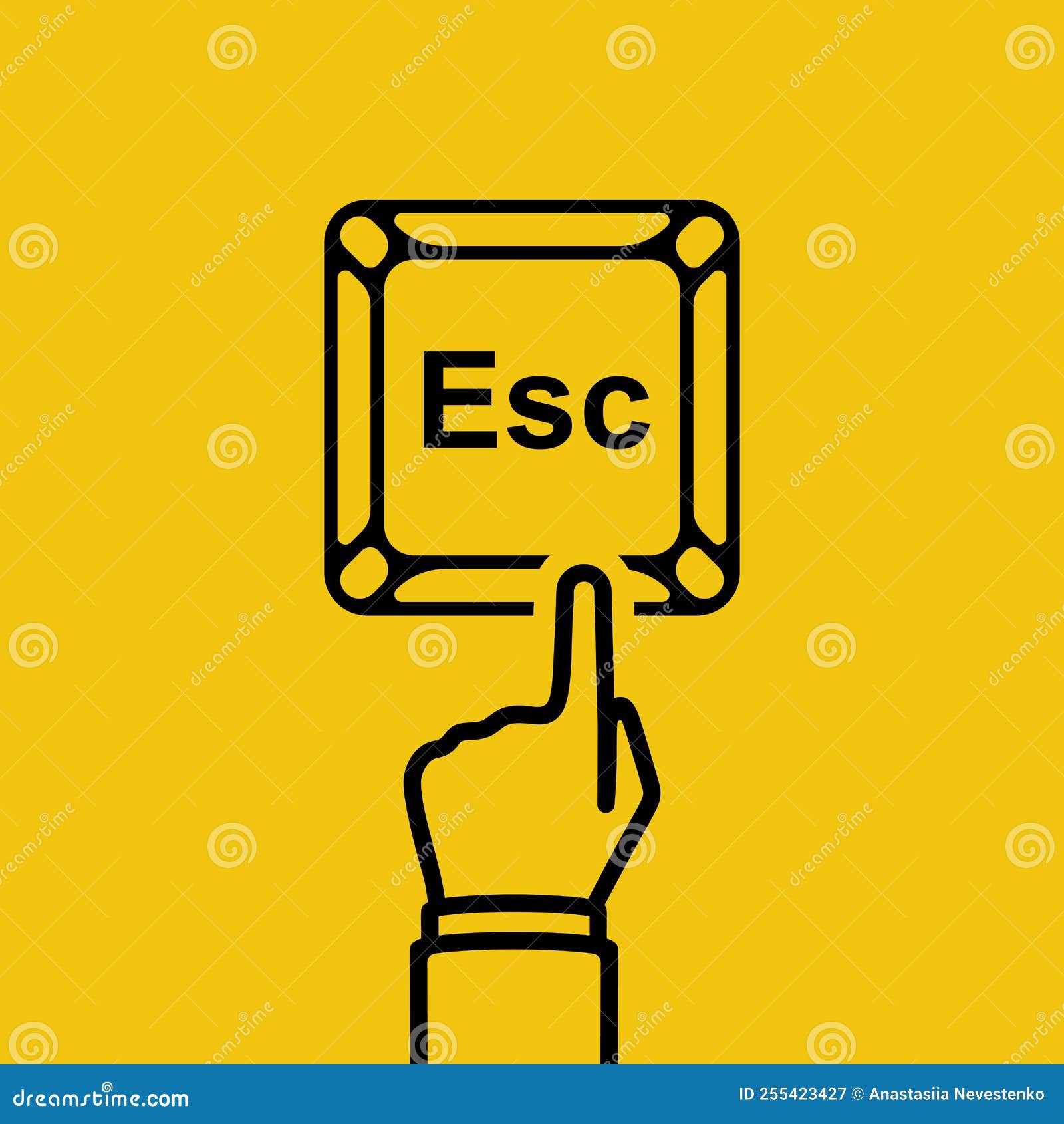 Hand Presses a Computer Key Esc. Esc Button Black Line Icon Stock ...
