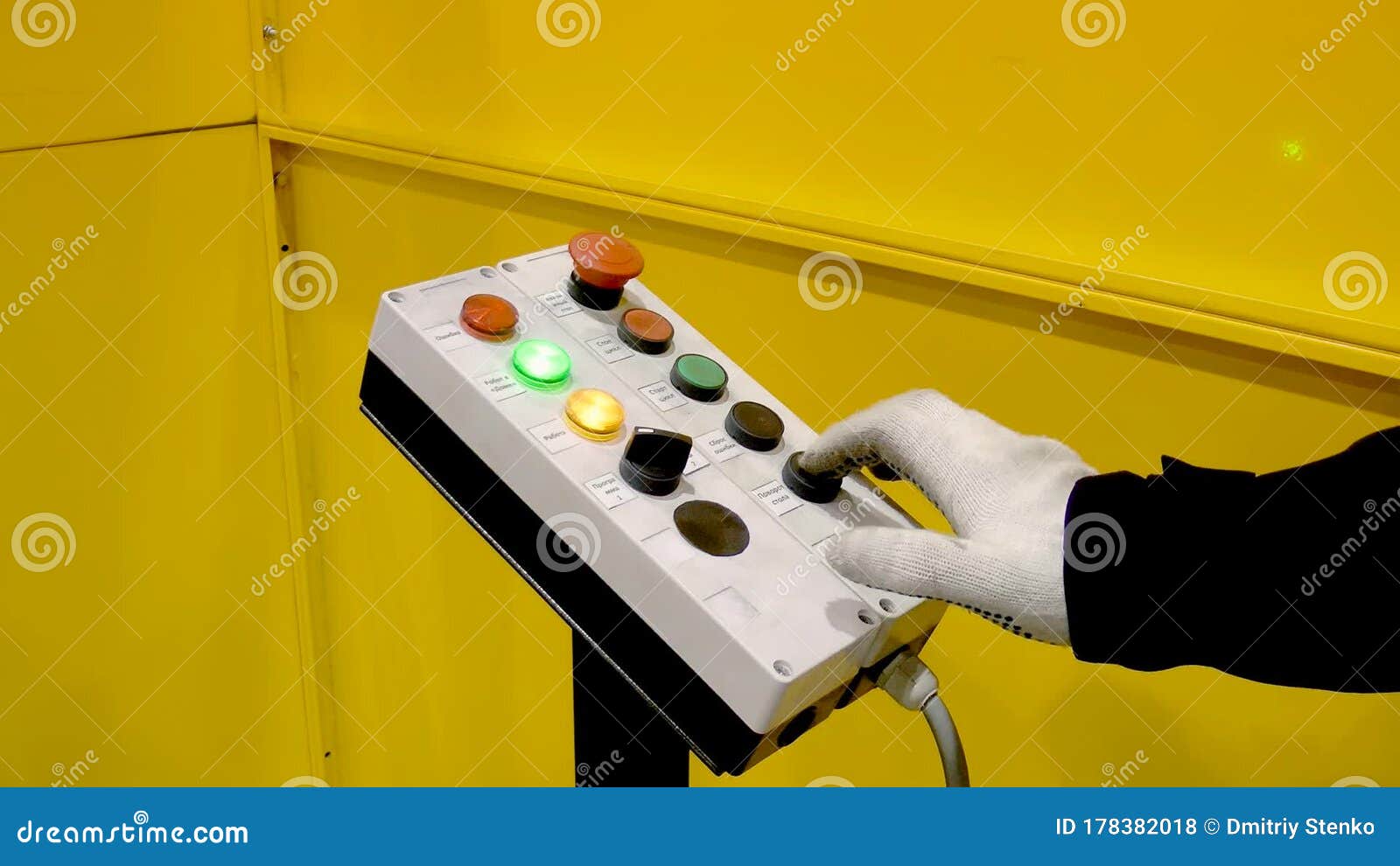 Hand Presses a Large Button on a Yellow Background Stock Footage ...