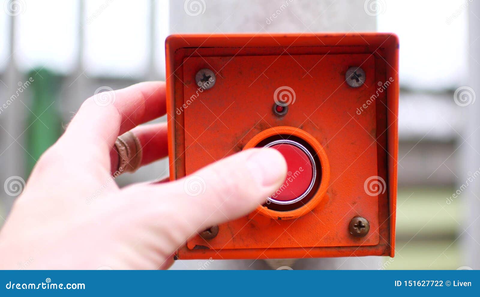 Hand Presses the Red Button. Starting a Mechanism or Process Stock ...