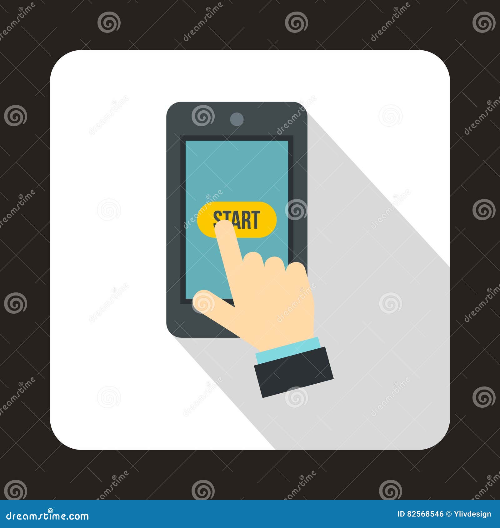 Hand Presses on Start Button in Smartphone Icon Stock Vector ...
