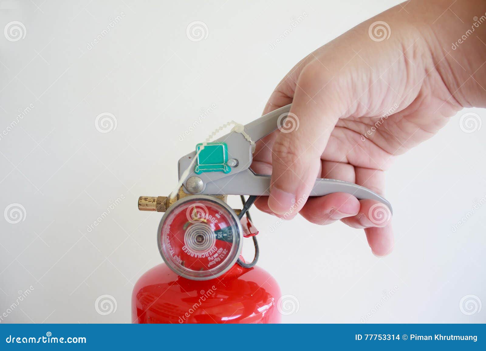 Hand Presses the Trigger Fire Extinguisher Stock Photo - Image of ...