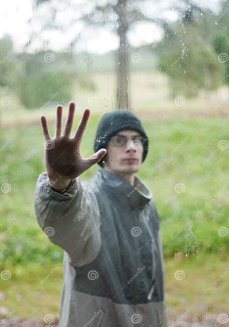Hand Pressing Against Window Stock Image - Image of nature, blurry ...