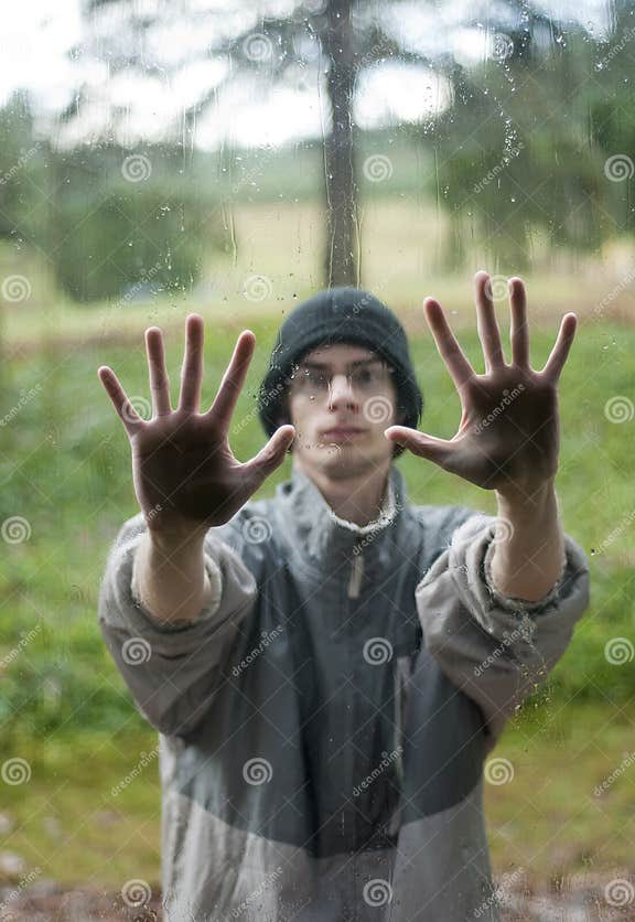 Hand Pressing Against Window Stock Photo - Image of teenage, person ...