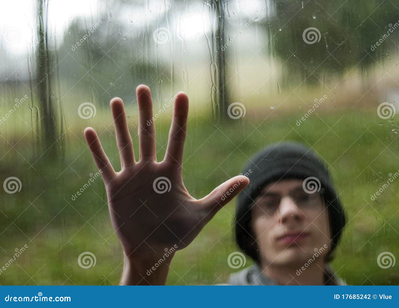 Hand Pressing Against Window Stock Photo - Image of hand, person: 17685242