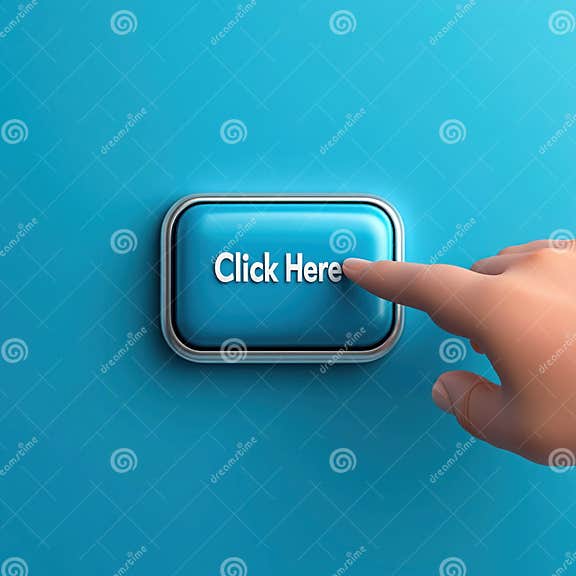 Hand Pressing Blue Click Here Button Stock Illustration - Illustration ...