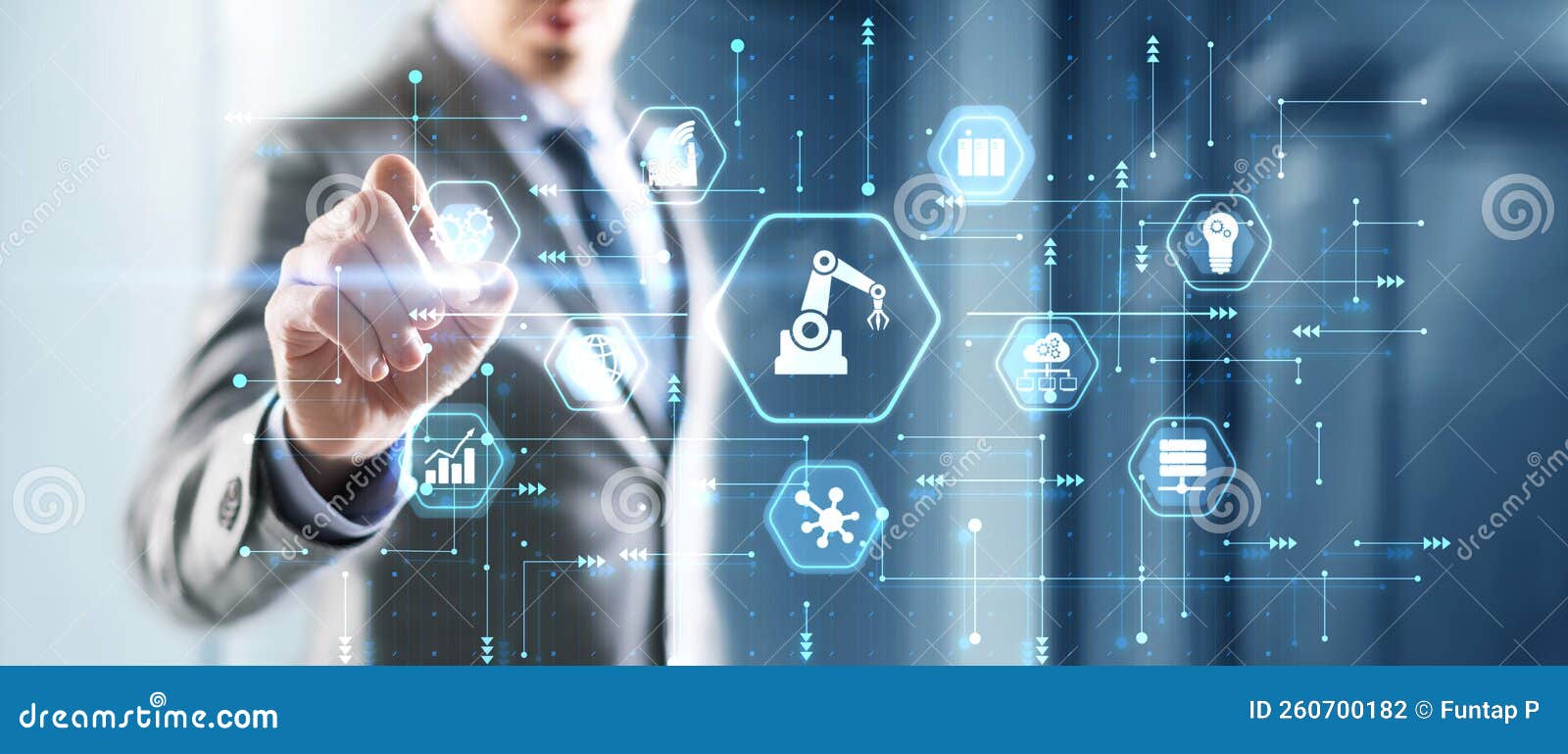 Hand Pressing Butto RPA Icon Robotic Process Automation System ...