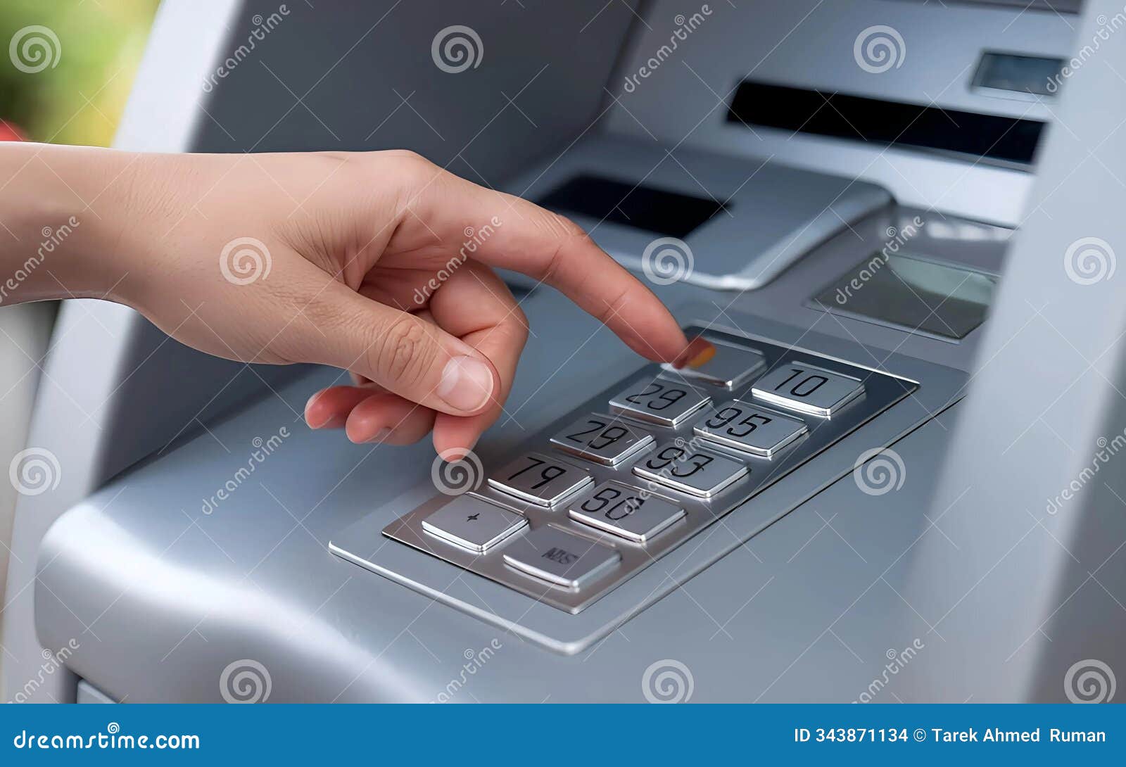 Hand With ATM Keypad Outline Icon Vector Illustration | CartoonDealer ...