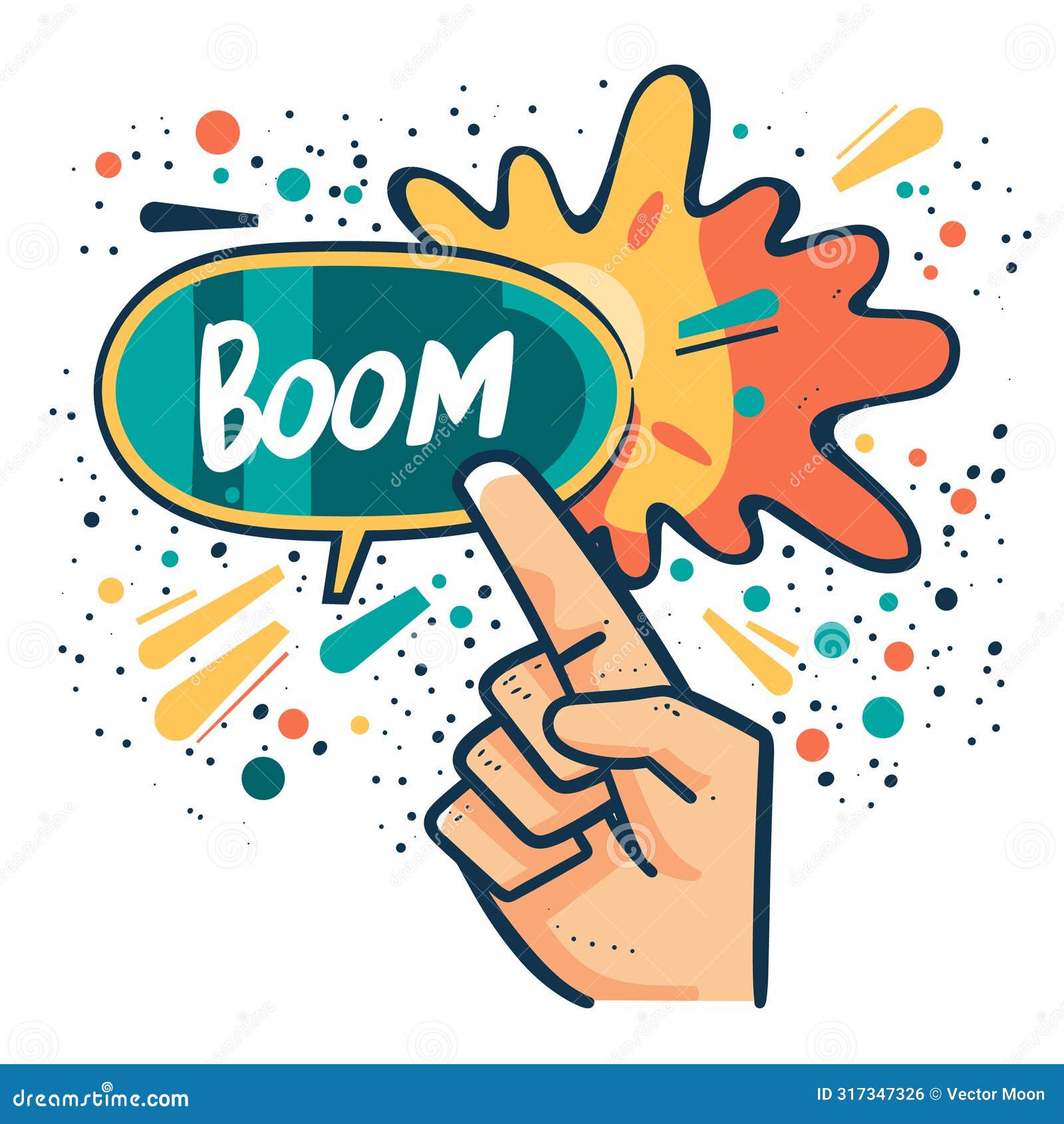 Hand Pressing Button Explosion Concept Comic Style Bang Burst Action ...