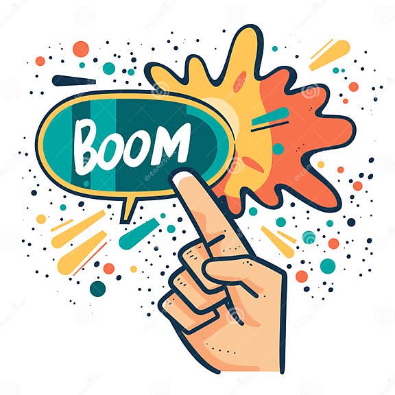 Hand Pressing Button Explosion Concept Comic Style Bang Burst Action ...