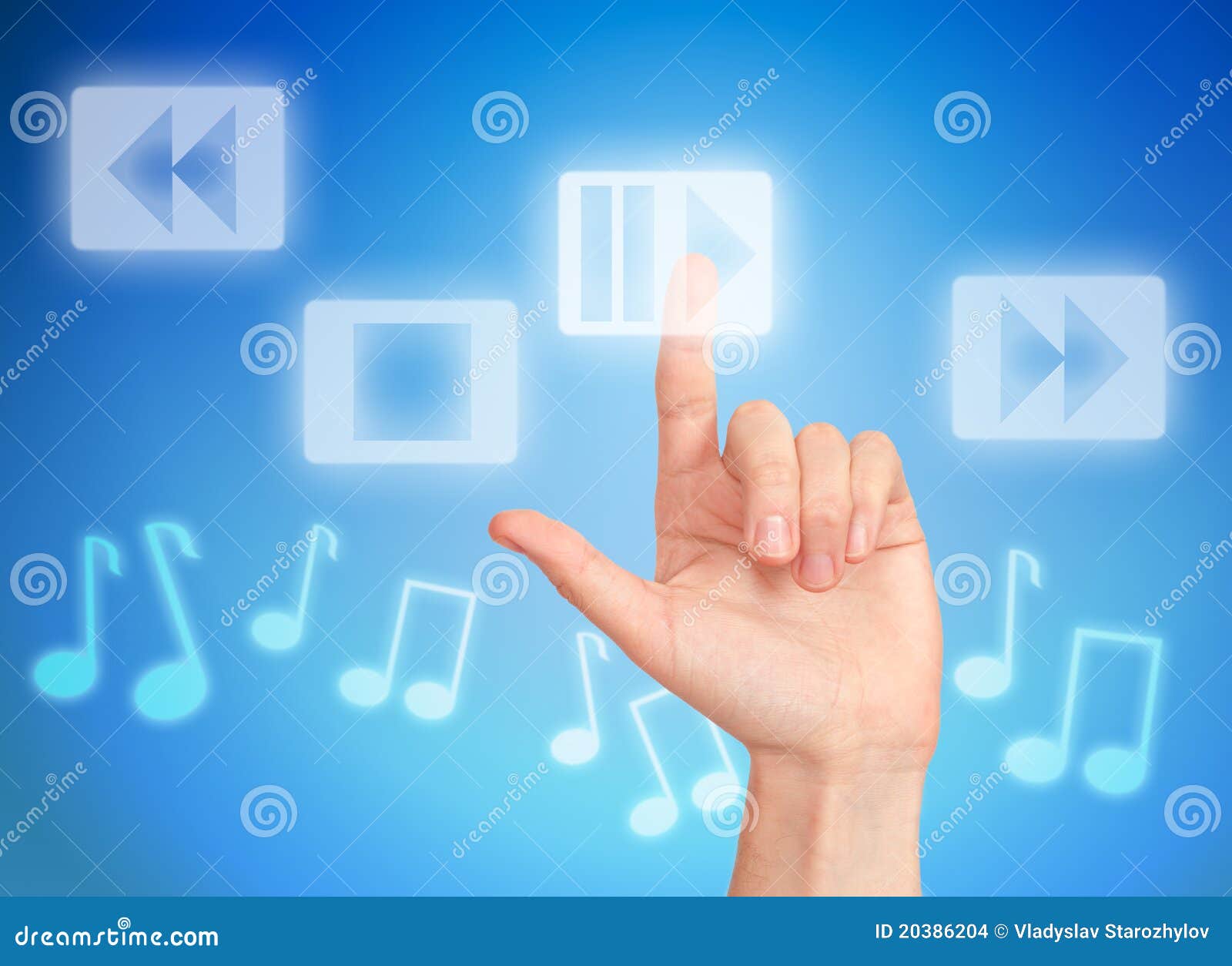 Hand pressing button play stock photo. Image of player - 20386204