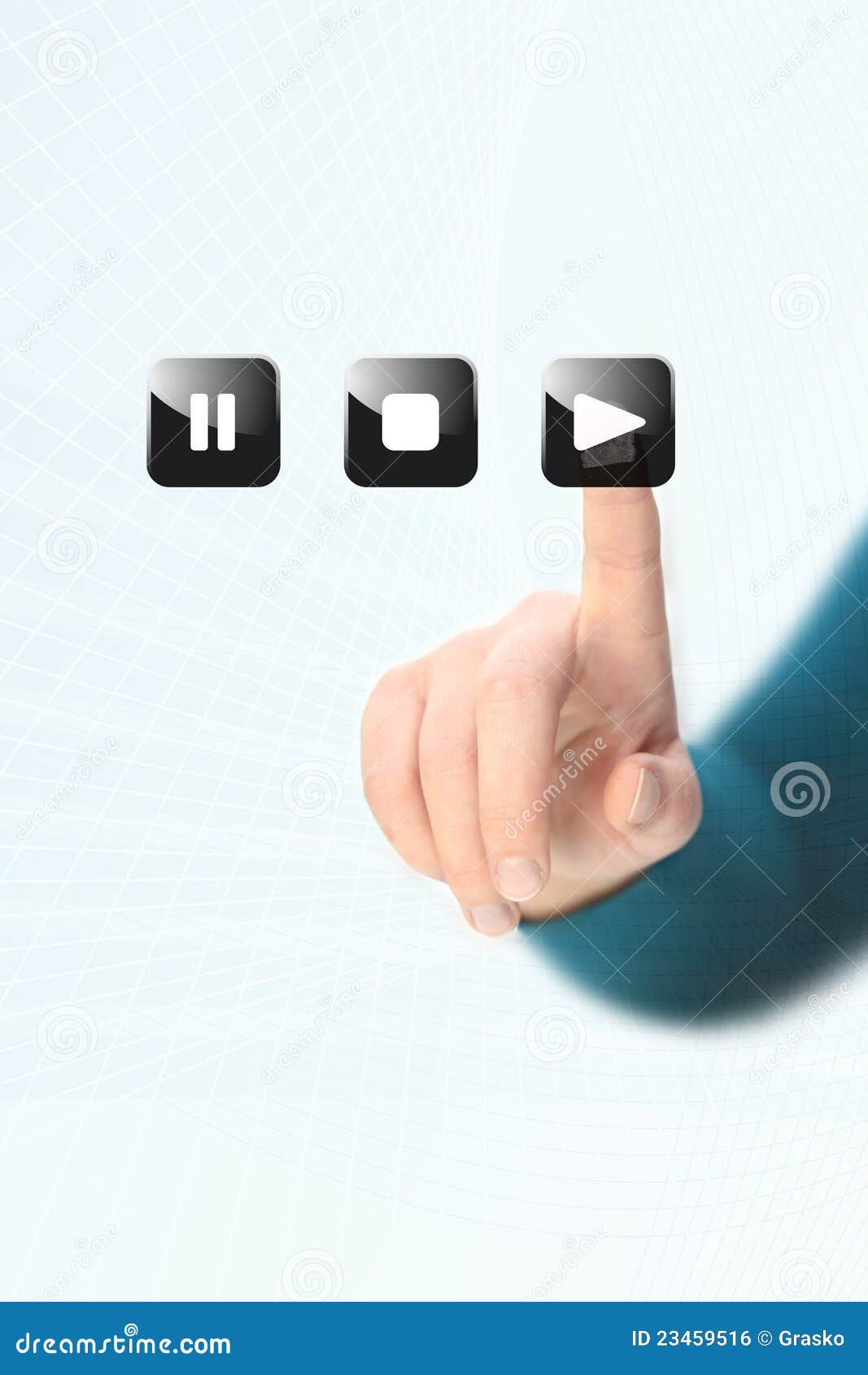 Hand pressing button play stock photo. Image of object - 23459516