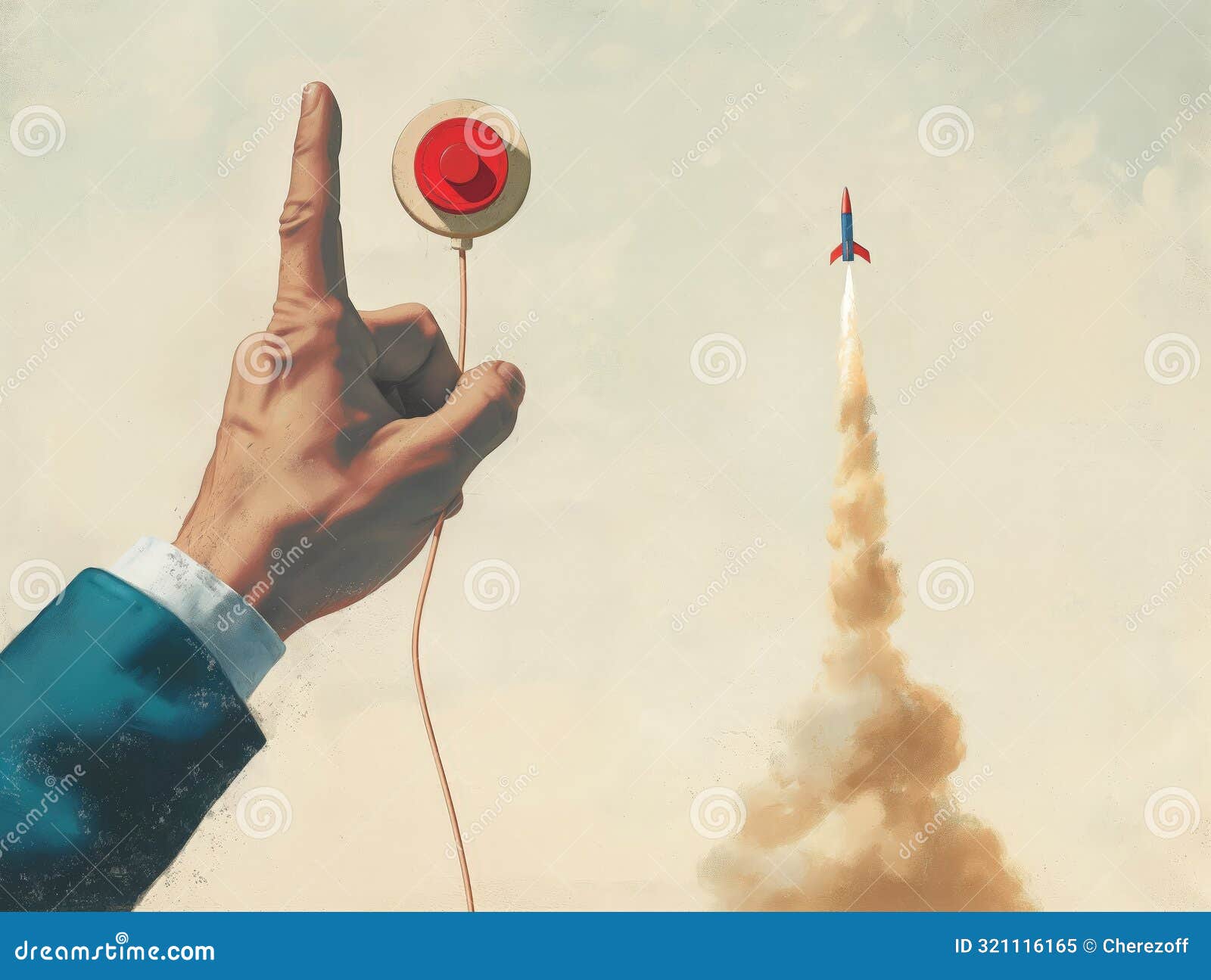 Hand Pressing Button To Launch Rocket Stock Image - Image of leadership ...