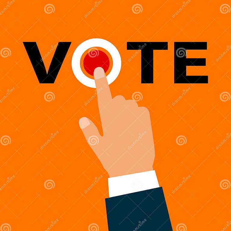 Hand Pressing Button with Voting Text Icon. Voting Symbol Flat Design ...