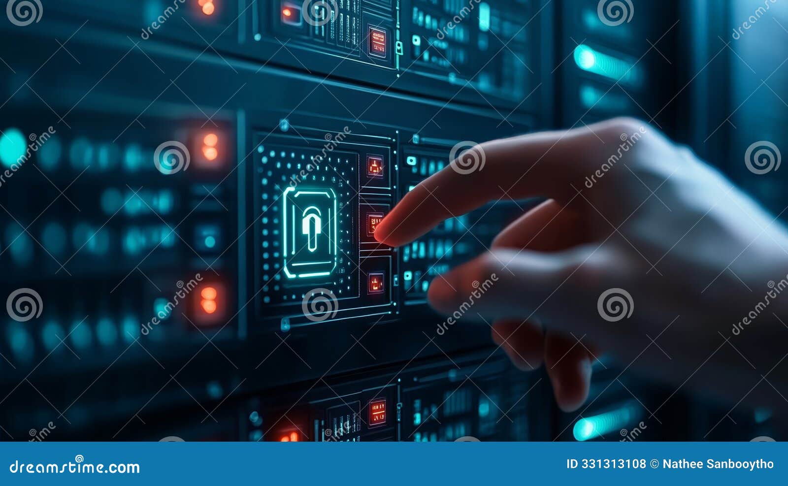 Hand Pressing Digital Security Access Button Stock Illustration ...