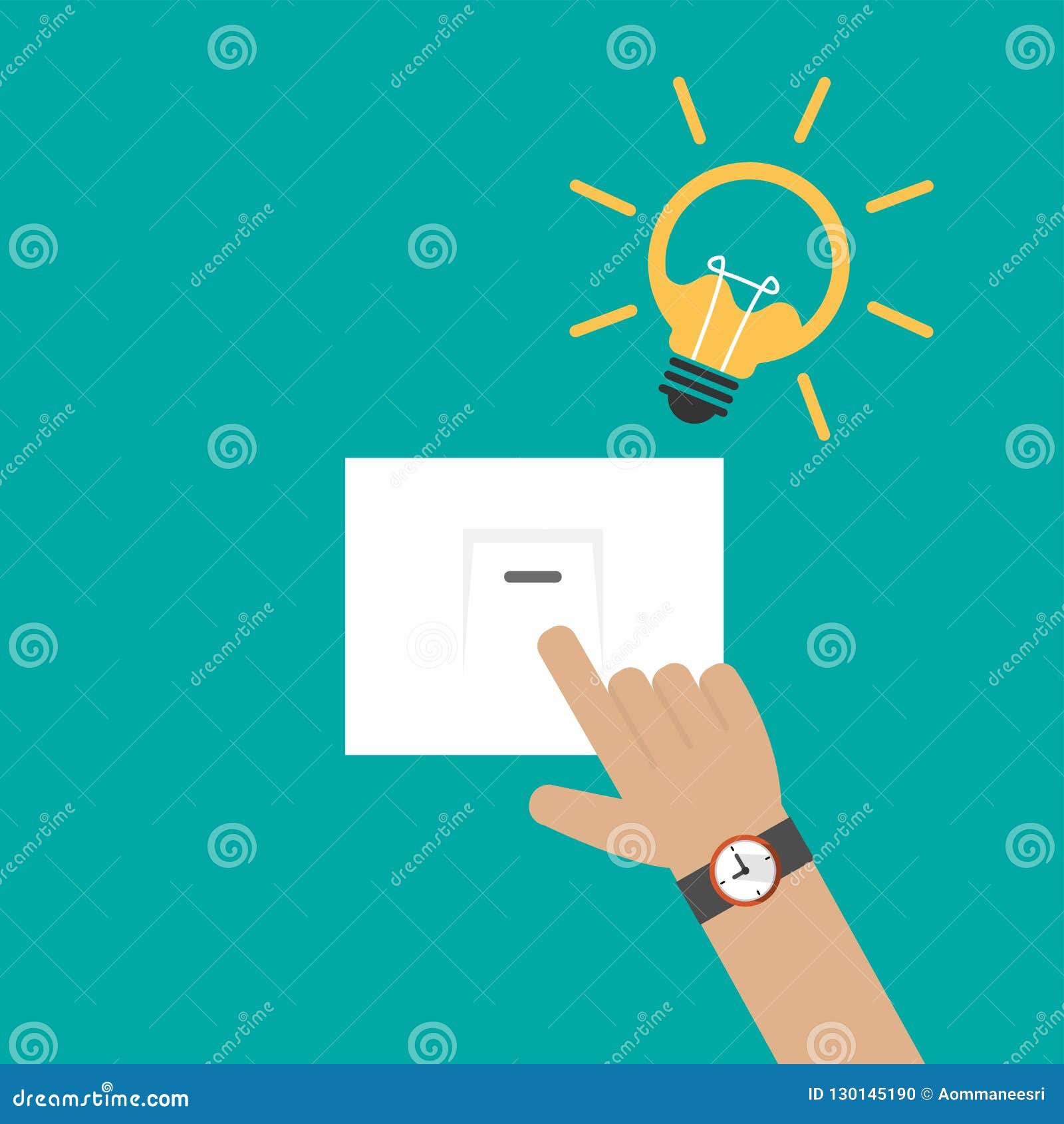 Hand Pressing Electronic Switch and Light Bulb Icon Vector Stock Vector ...