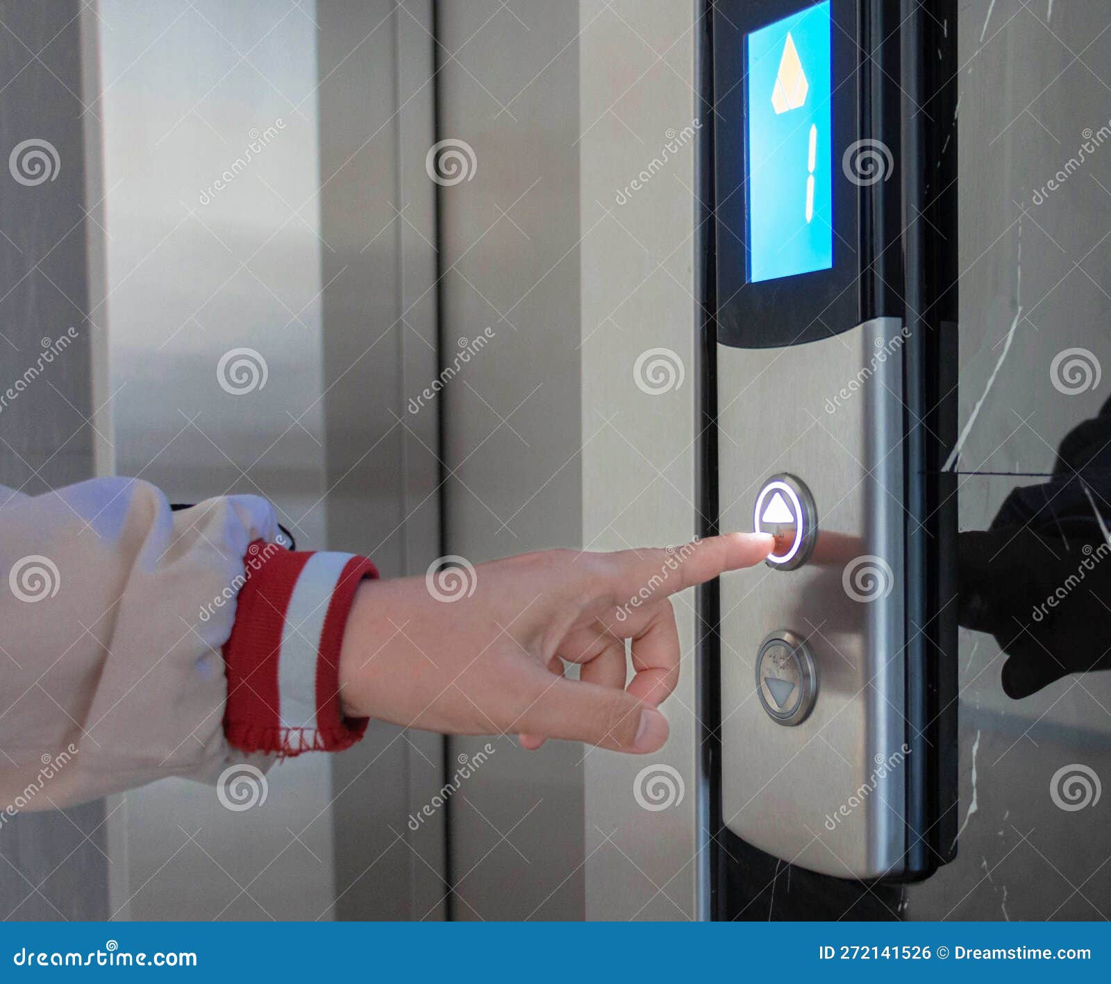 Hand Pressing on Elevator Button Stock Photo - Image of building ...
