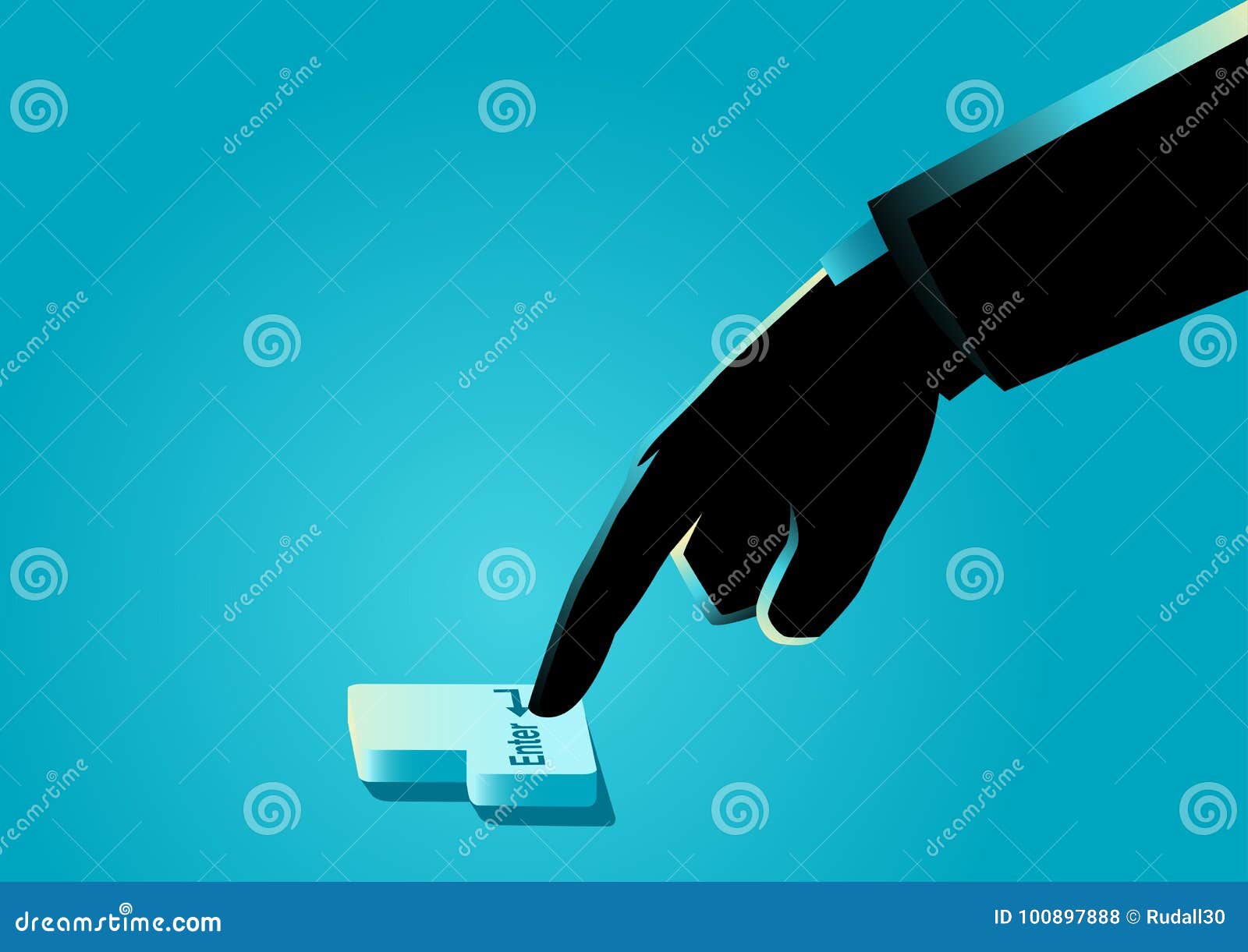 Hand pressing enter button stock vector. Illustration of finger - 100897888